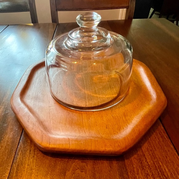 Dining | Vintage Teakwood Cheese Tray Domed Glass Cheese Tray Mid ...